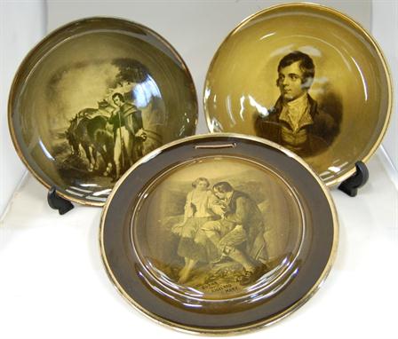 Three Ridgway`s wall plates, `Burns and Highland Mary`, 24.5cm, `Robert ...
