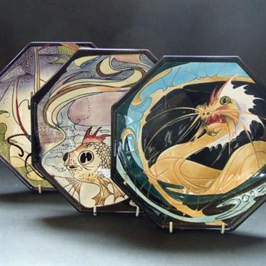 Three Black Ryden year plates of octagonal form, decorated with ...