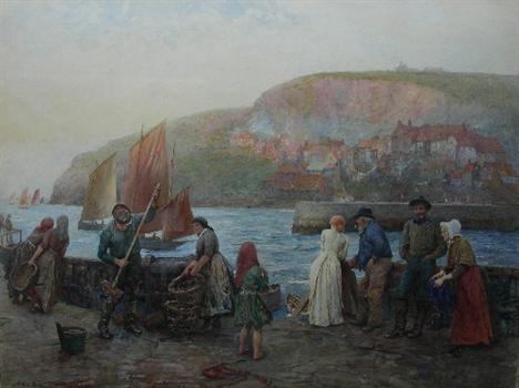 Arthur Hopkins (1848-1930): `Saturday Evening on the Quay` - Whitby ...