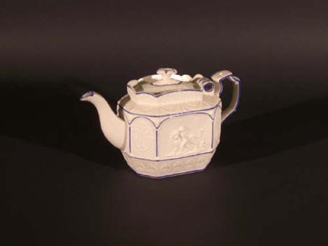 A 19th century Castleford porcelain teapot, the canted rectangular body ...