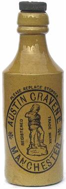 AUSTIN CRAVEN GINGER BEER BOTTLE. 7.25 ins tall, st., all tan glaze ...