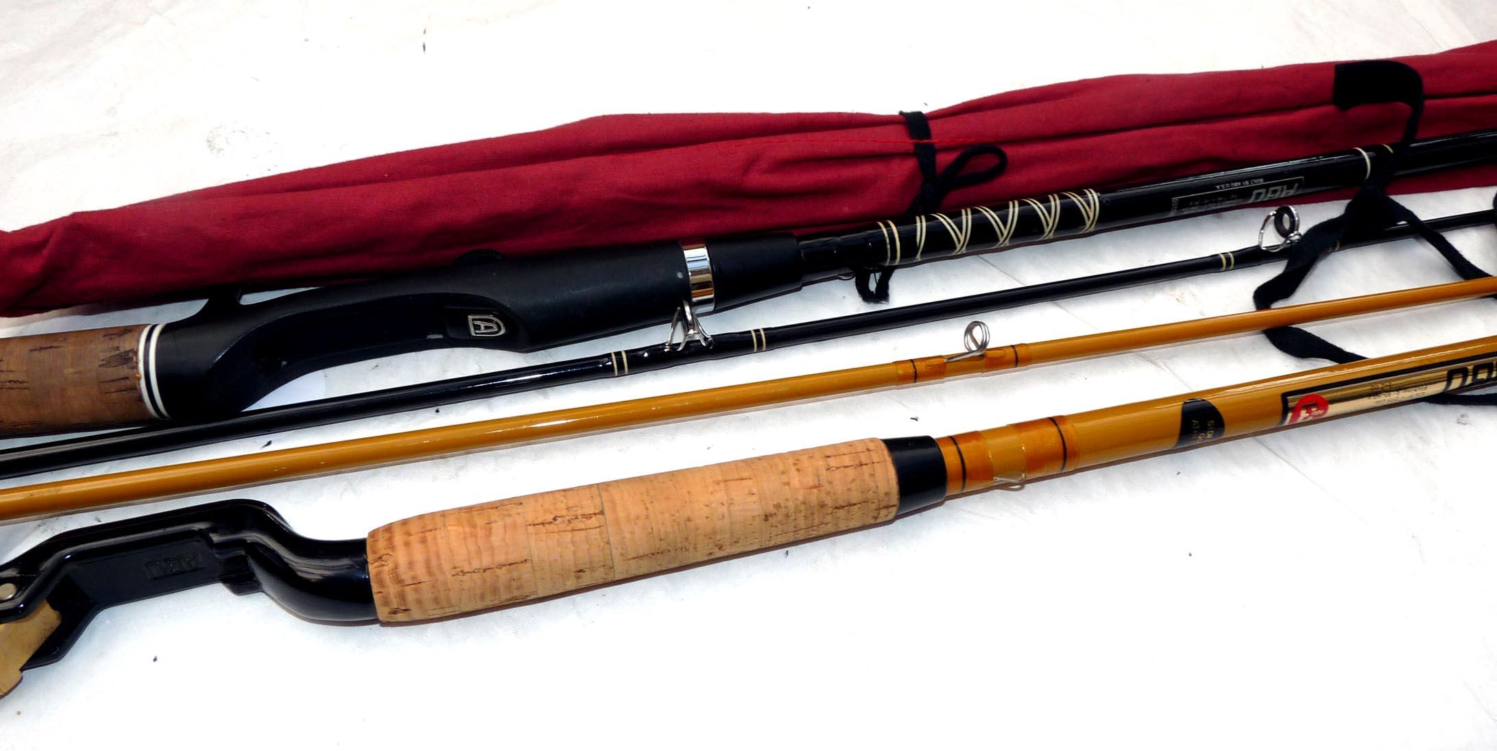 RODS: (2) Abu Atlantic 443S Zoom glass fibre crank handle spinning rod ...