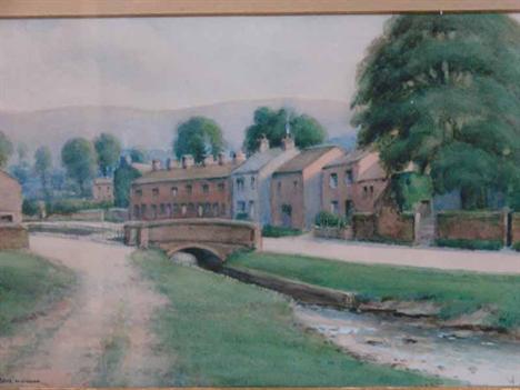 F Cawthorne. Watercolour, Pendleton Village from North West, 20 x 32cms