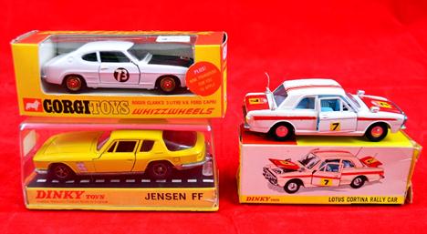 Two Dinky Toys: 188 Jensen FF (G/VG in G plastic box); Lotus Cortina ...