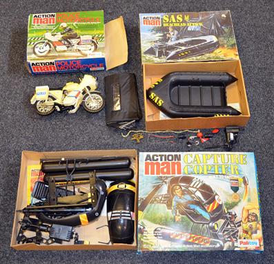 Palitoy Action Man: Training Tower; Capture Copter; Police Motorcycle ...