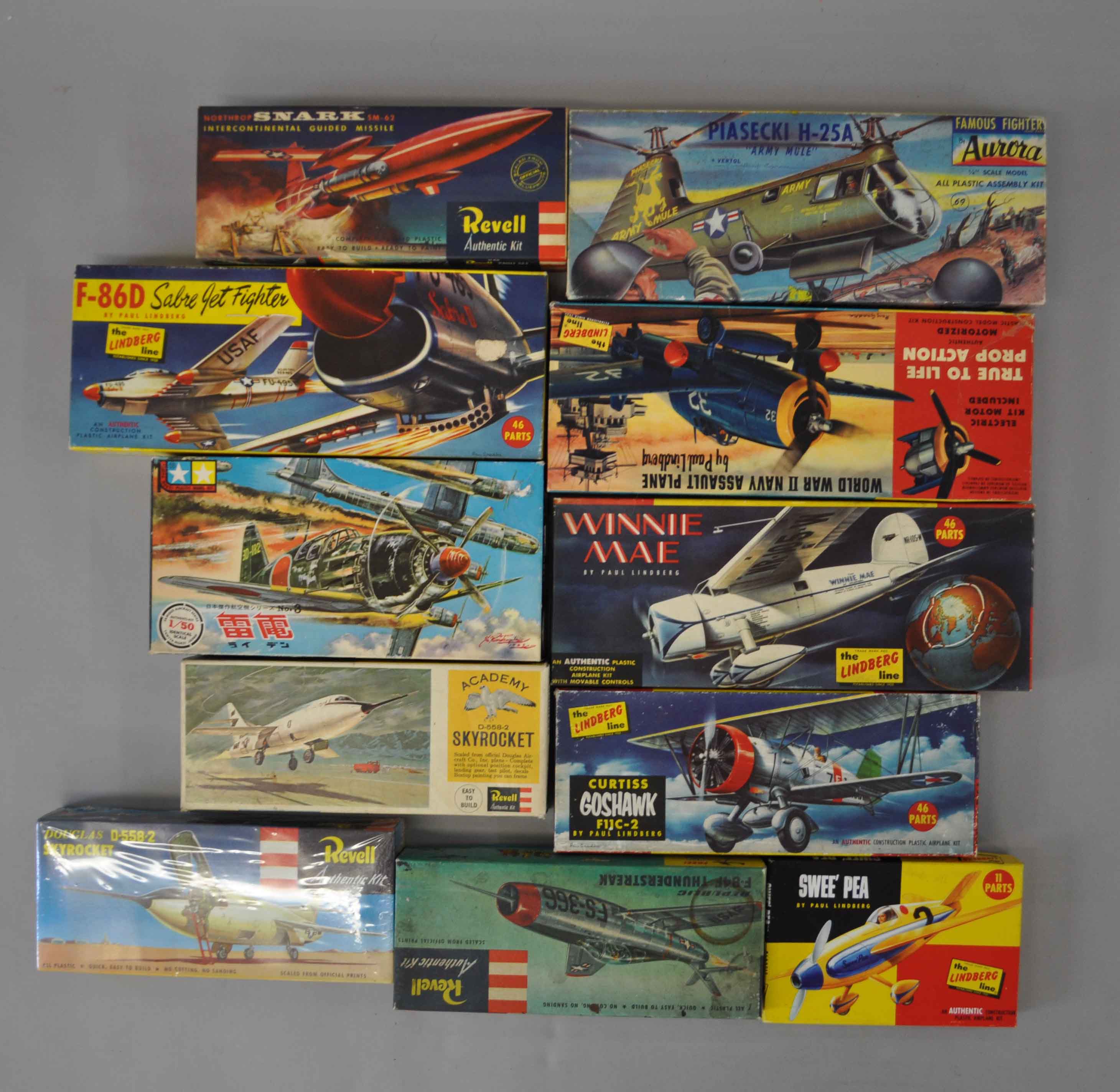 11 x aircraft plastic model kits by Lindberg, Revell, Tamiya and Aurora ...