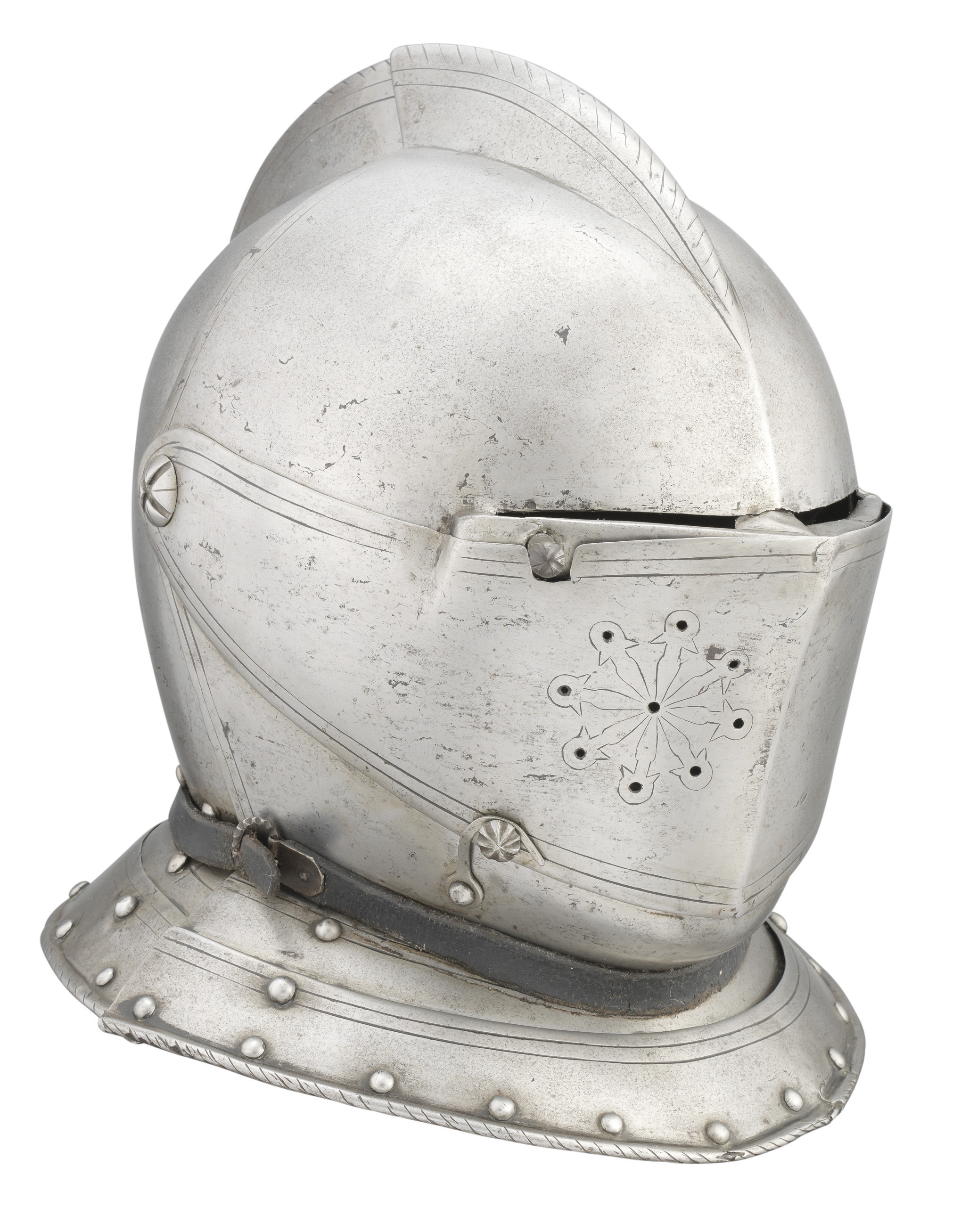 ** A NORTH ITALIAN CLOSE HELMET FOR HEAVY FIELD USE, PROBABLY MILANESE ...