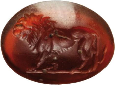 Lion1st-2nd cent. A.D.Intaglio on cornelian, mm 11x8x2. Form 8c.Lion in ...